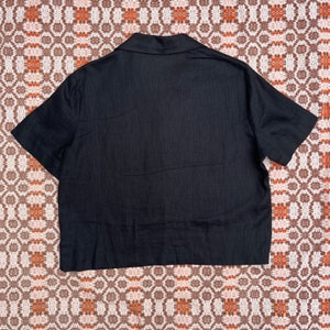 90s Boxy Black Linen Button-up Top - Etsy