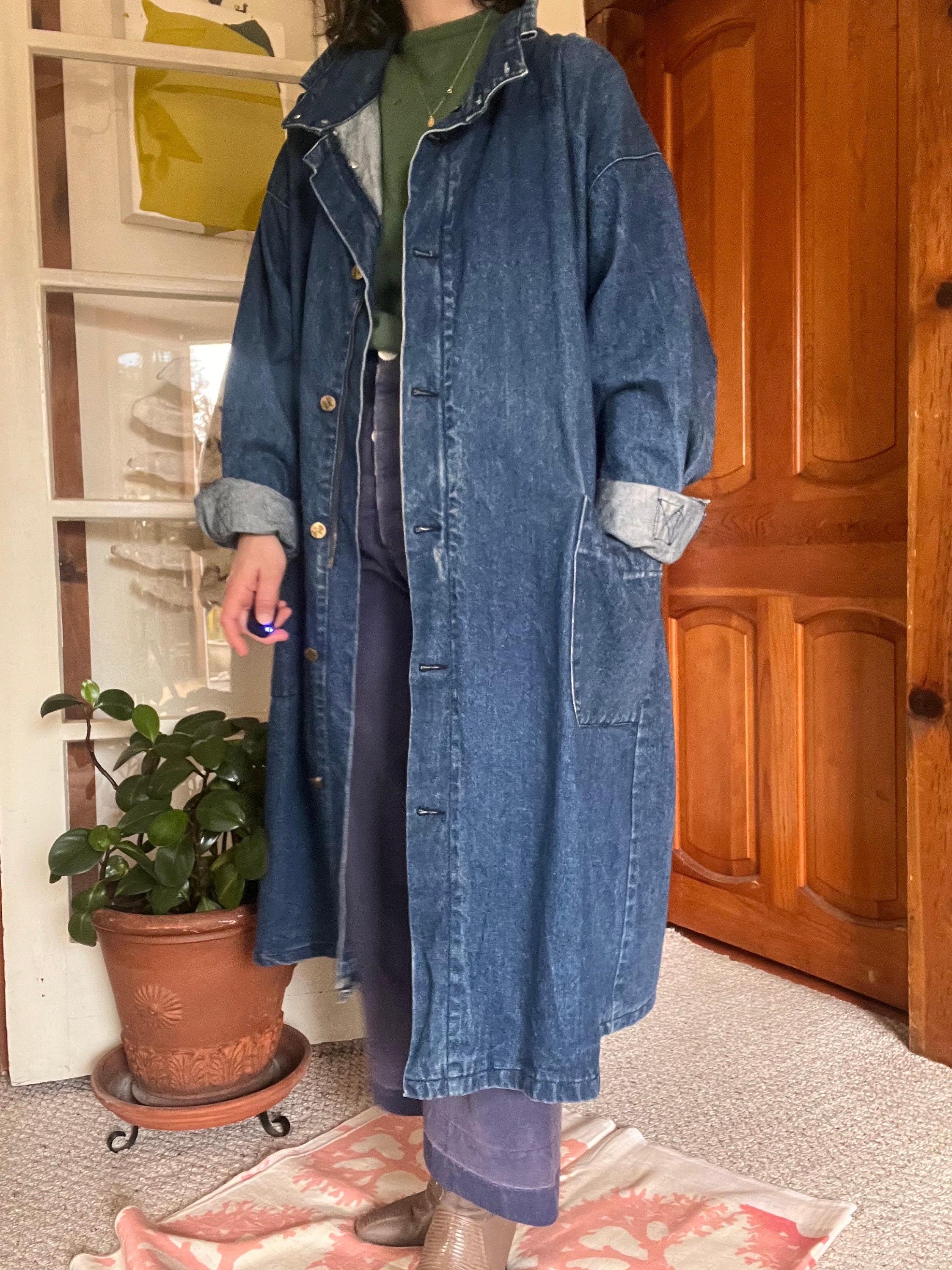 90s Oversize Denim Duster Coat - Etsy
