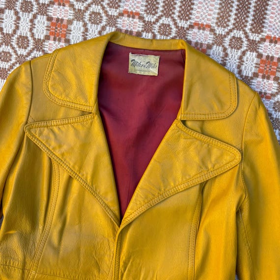 1970s Mustard Yellow Leather Jacket with Waist Tie - Gem