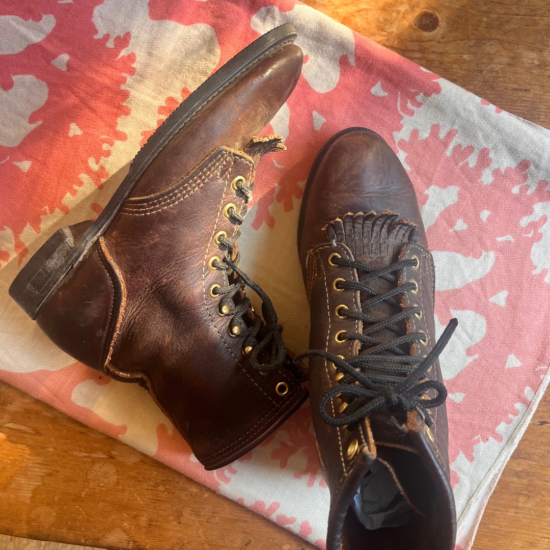 70s/80s Brown Leather Logging Boots - Etsy