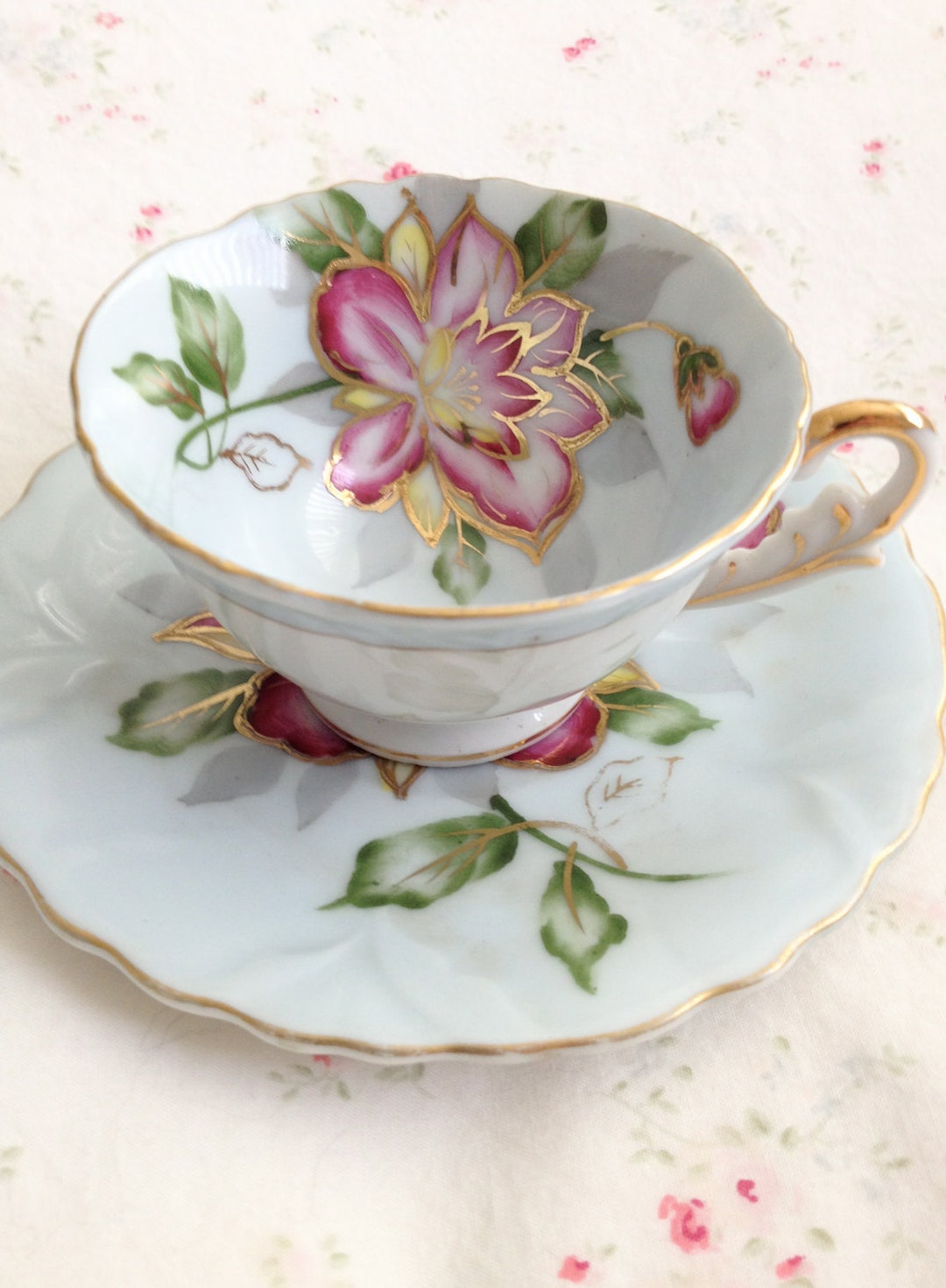 Vintage Porcelain Teacup and Saucer - Etsy