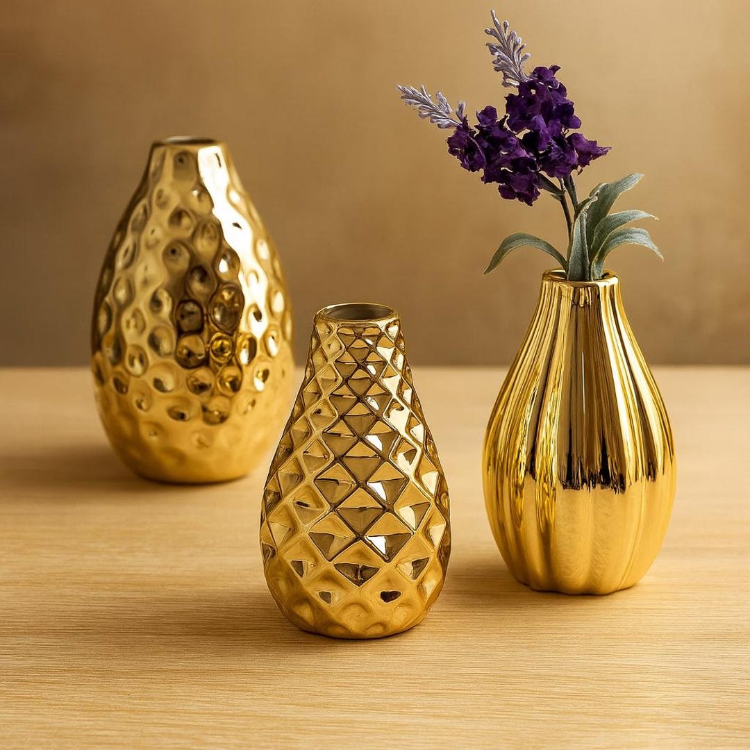 Gold Ceramic Vase – Decorative Mini Flower Vase – Home Decor – Elegant ...