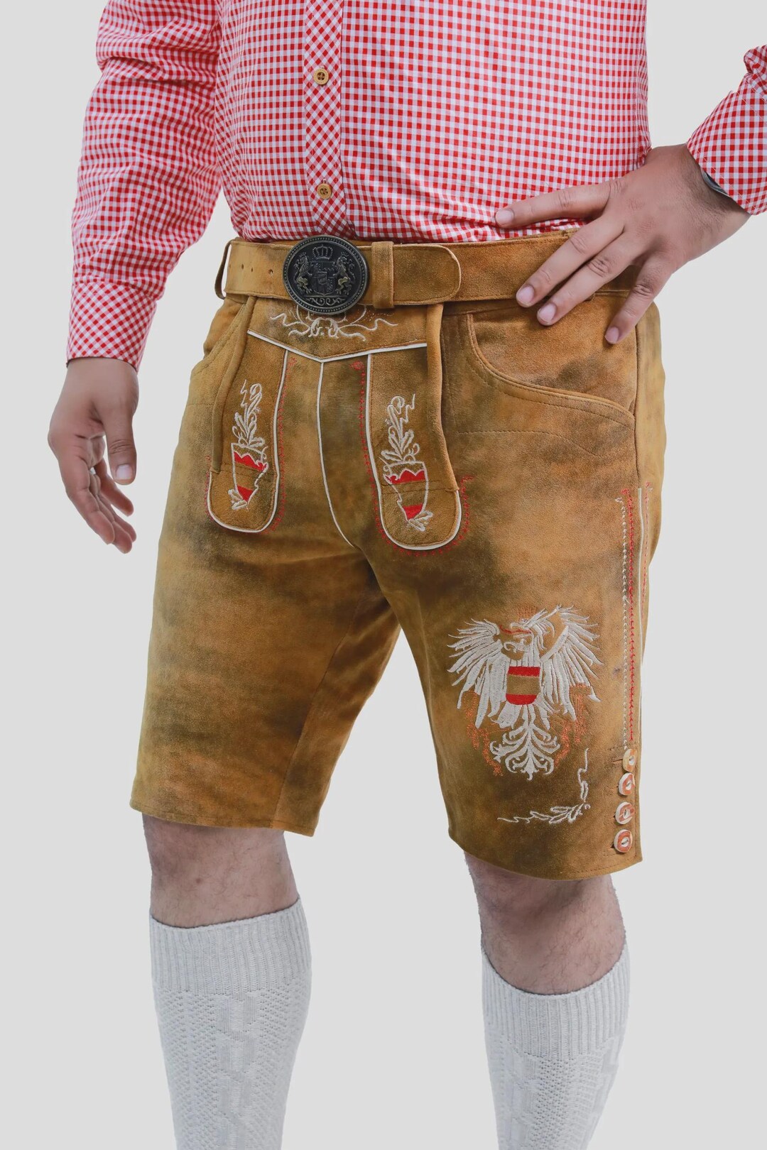 Men's Goatskin Leather Lederhosen – Embroidered Austrian Oktoberfest ...