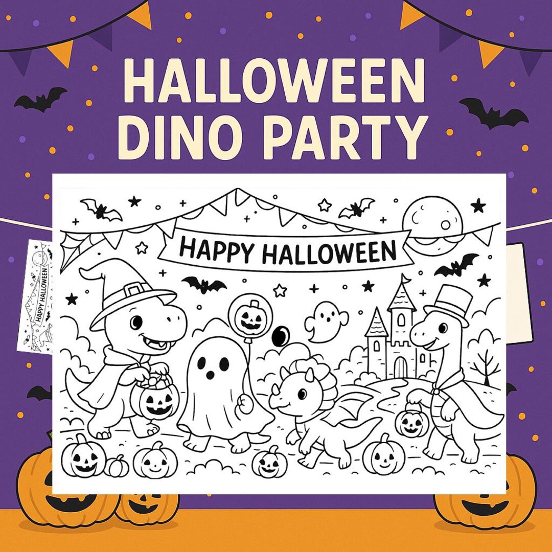 Halloween Dinosaur Coloring Pages: Dino Party Printable (PDF) - Etsy