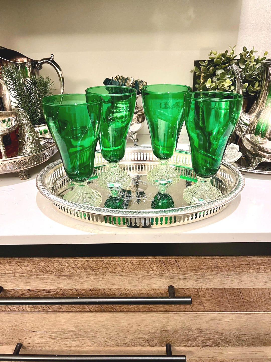 Set of 4 Vintage Anchor Hocking Burple Inspiration Green Water Goblets ...