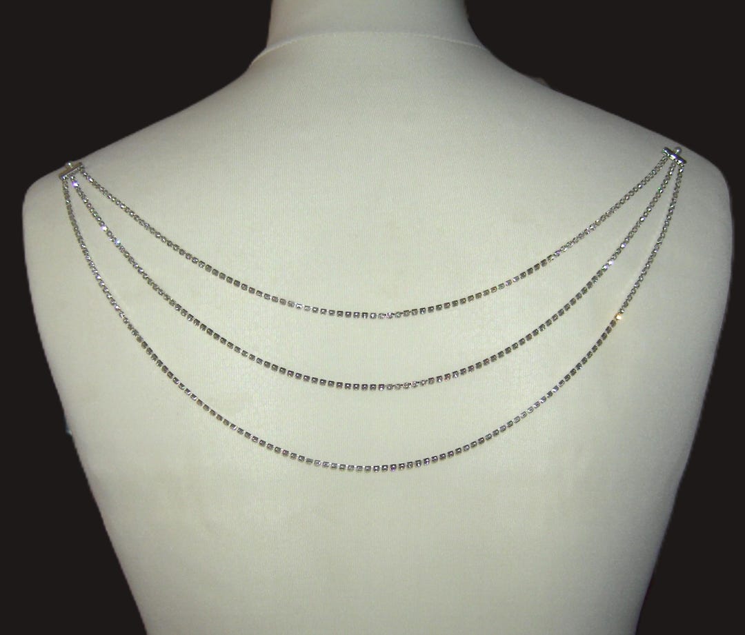 Diamante Rhinestone Back Chain Necklace 3 Rows 14, 16,18" Body ...