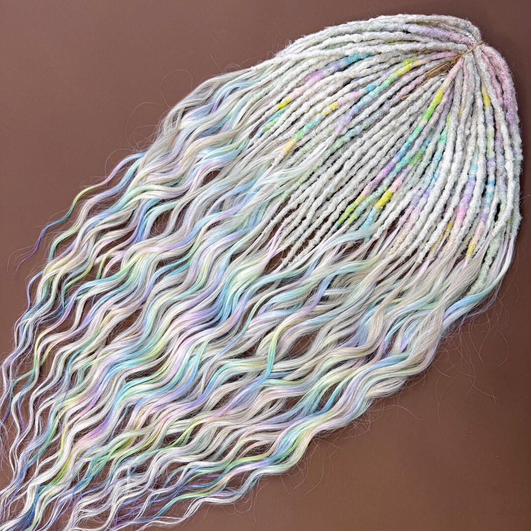 Rainbow Braid in Dreads With Wavy Loose Ends, Platinum Synthetic ...