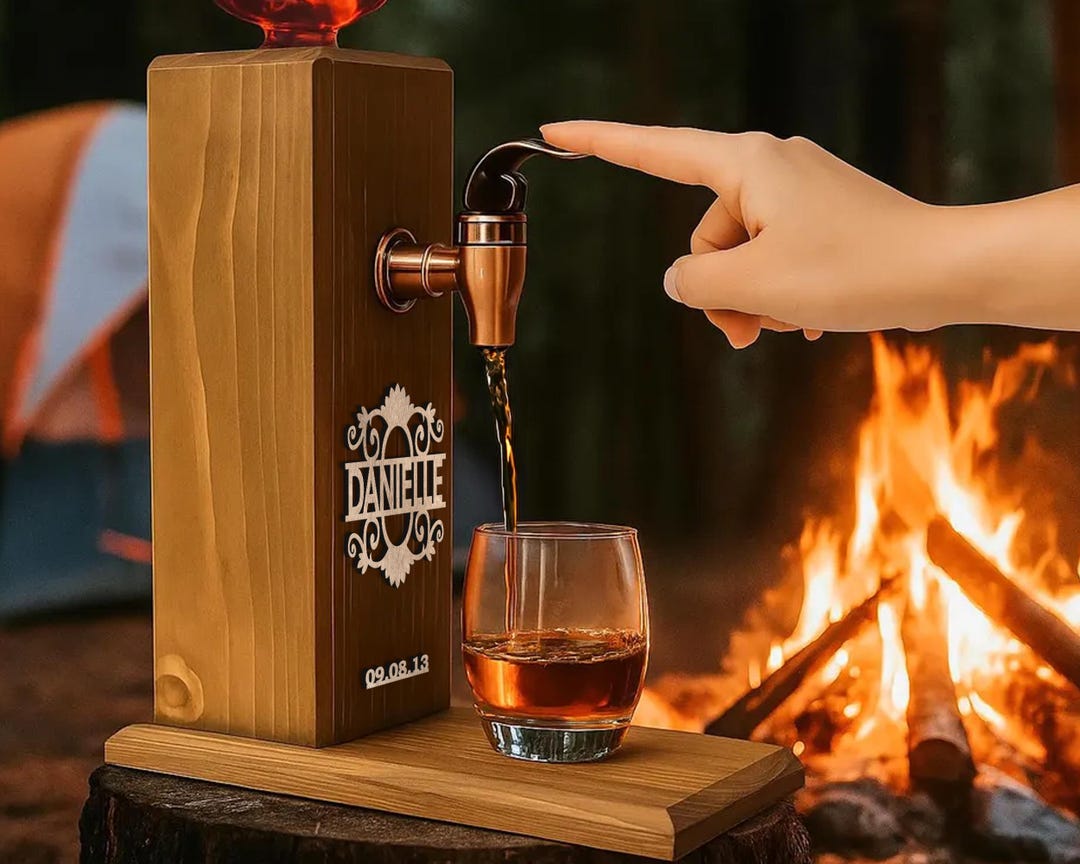 Personalized Whiskey Dispenser – Rustic Wooden Liquor Tap for Home Bar ...