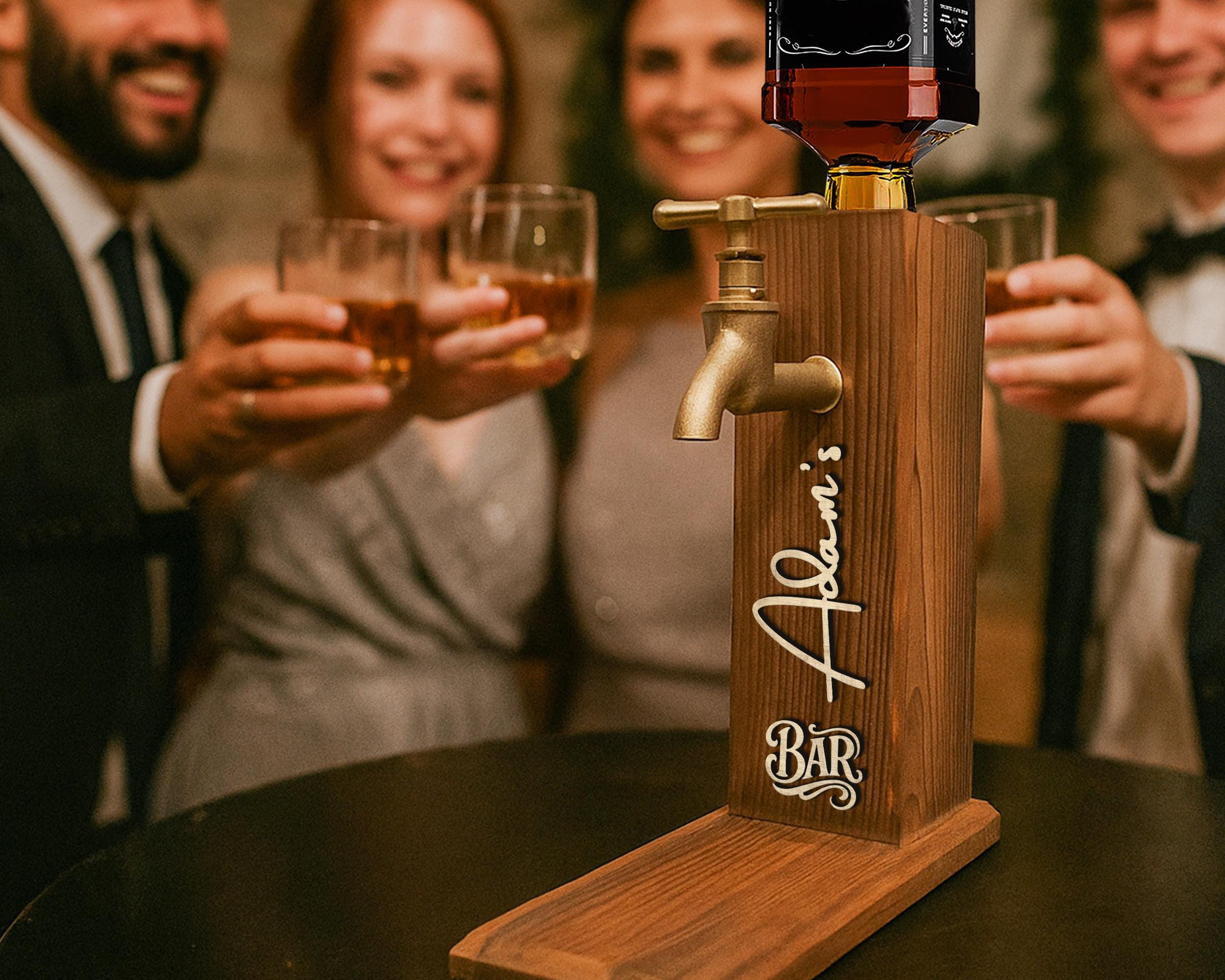 Personalized Whiskey Dispenser – Rustic Wooden Liquor Tap for Home Bar ...
