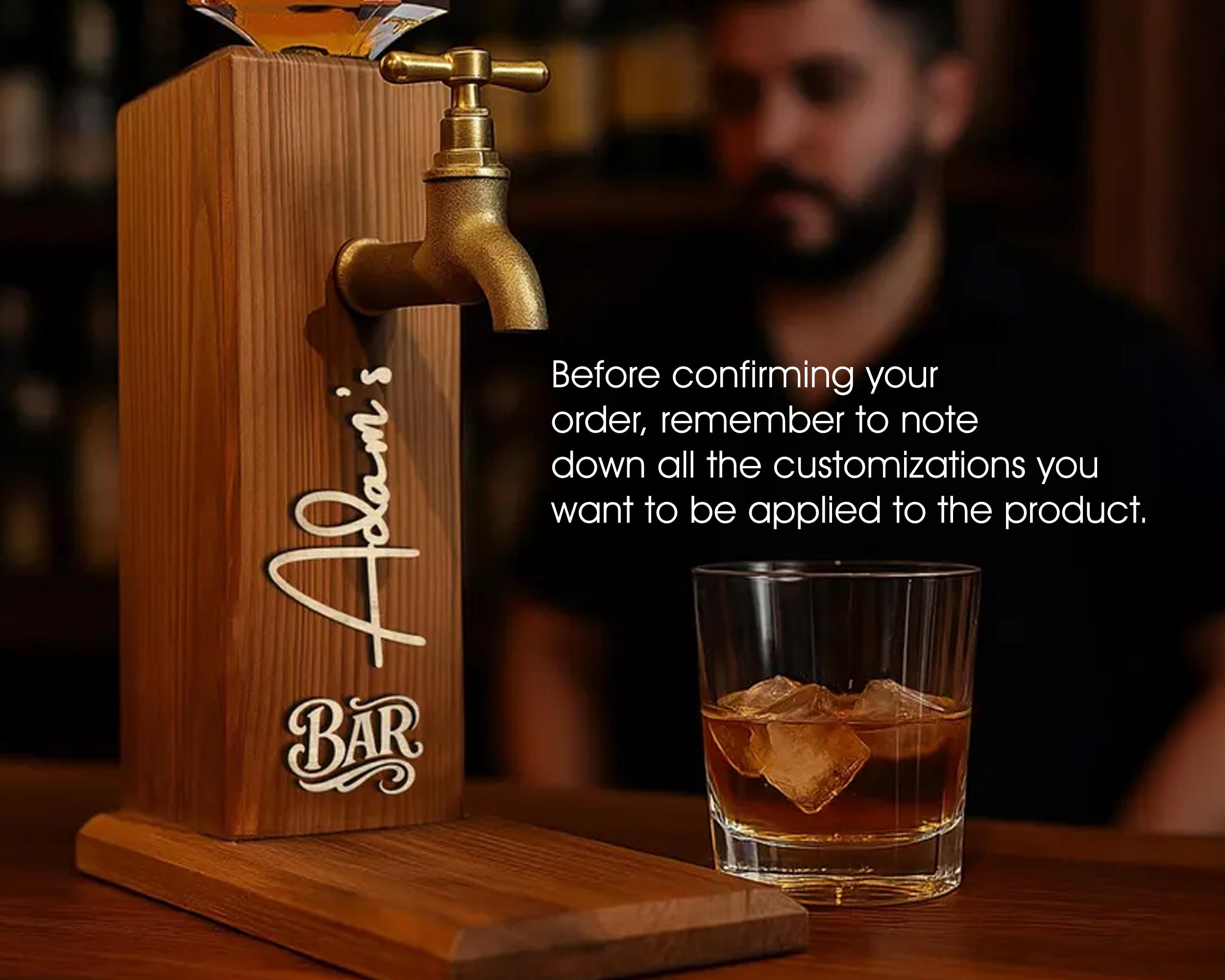 Personalized Whiskey Dispenser – Rustic Wooden Liquor Tap for Home Bar ...