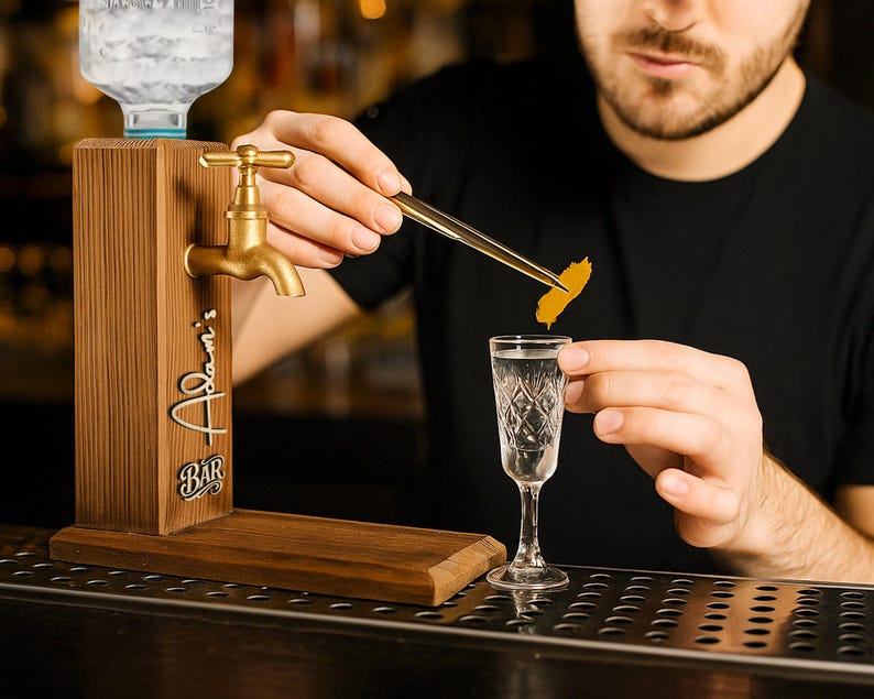 Personalized Whiskey Dispenser – Rustic Wooden Liquor Tap for Home Bar ...