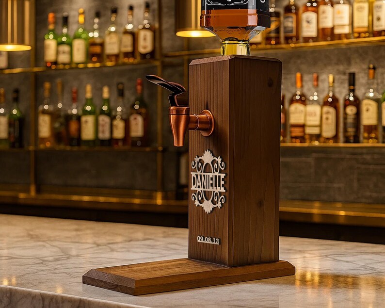 Personalized Whiskey Dispenser – Rustic Wooden Liquor Tap for Home Bar ...