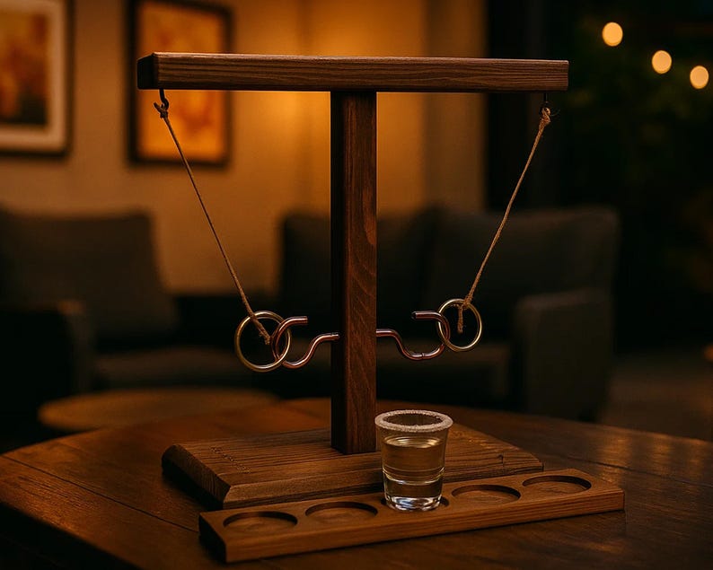 Personalized Ring Toss Game With Shot Holder - Wooden Bar Drinking Game ...