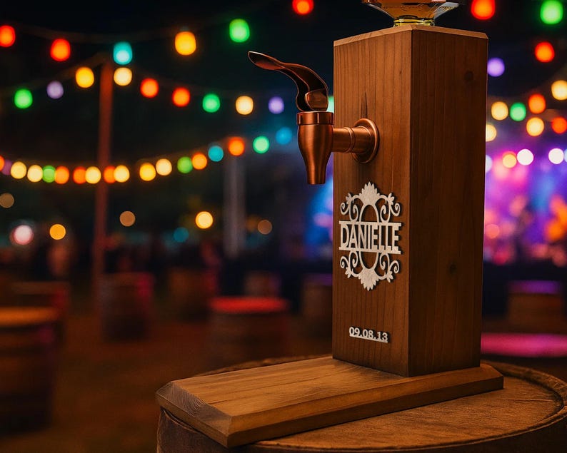 Personalized Whiskey Dispenser – Rustic Wooden Liquor Tap for Home Bar ...