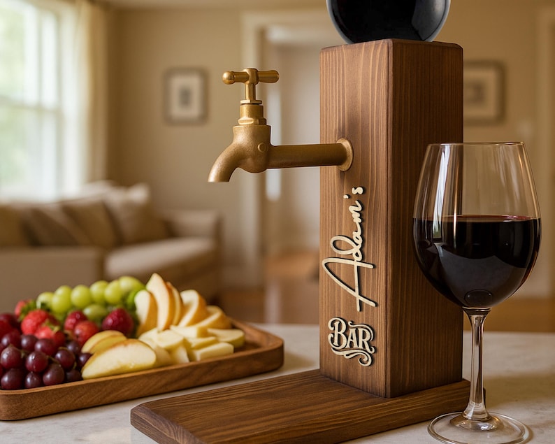Personalized Whiskey Dispenser – Rustic Wooden Liquor Tap for Home Bar ...
