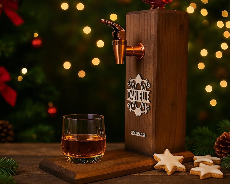 Personalized Whiskey Dispenser – Rustic Wooden Liquor Tap for Home Bar ...