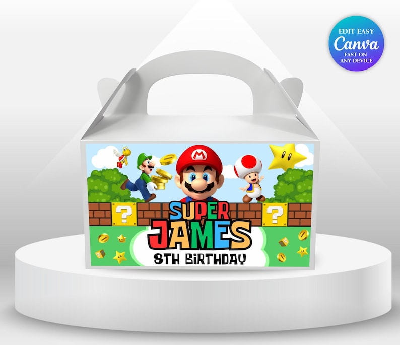 Mario Bros Birthday Gable Box Label Mario Theme Party Super Mario ...