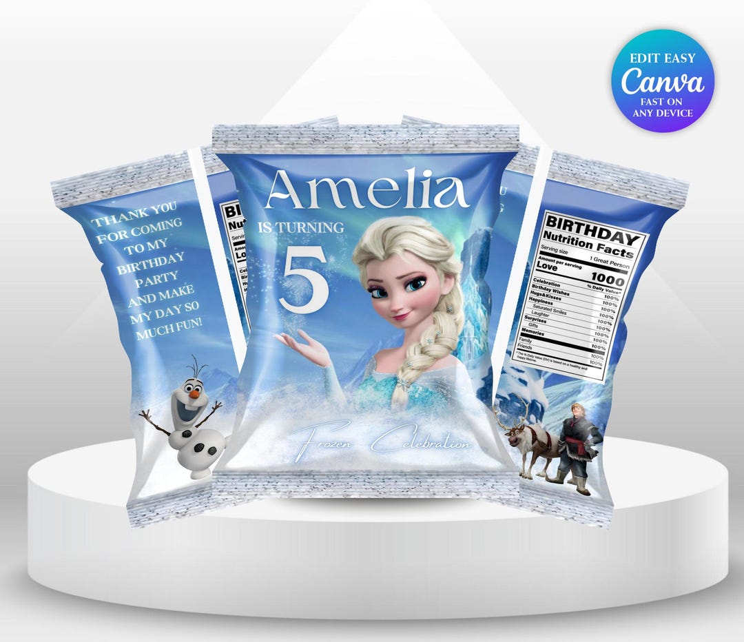 Elsa Birthday Chip Bag Label Frozen Party Girl 4th Birthday Party Favor ...