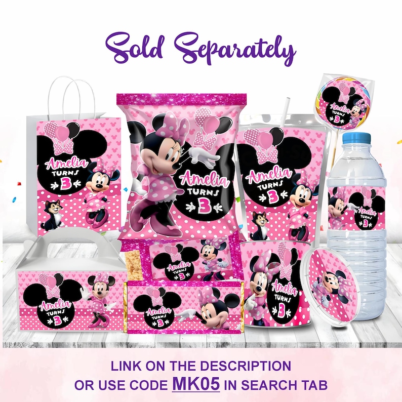 Minnie Mouse Favor Bundle Mickey Anime Theme Birthday Favours Printable ...