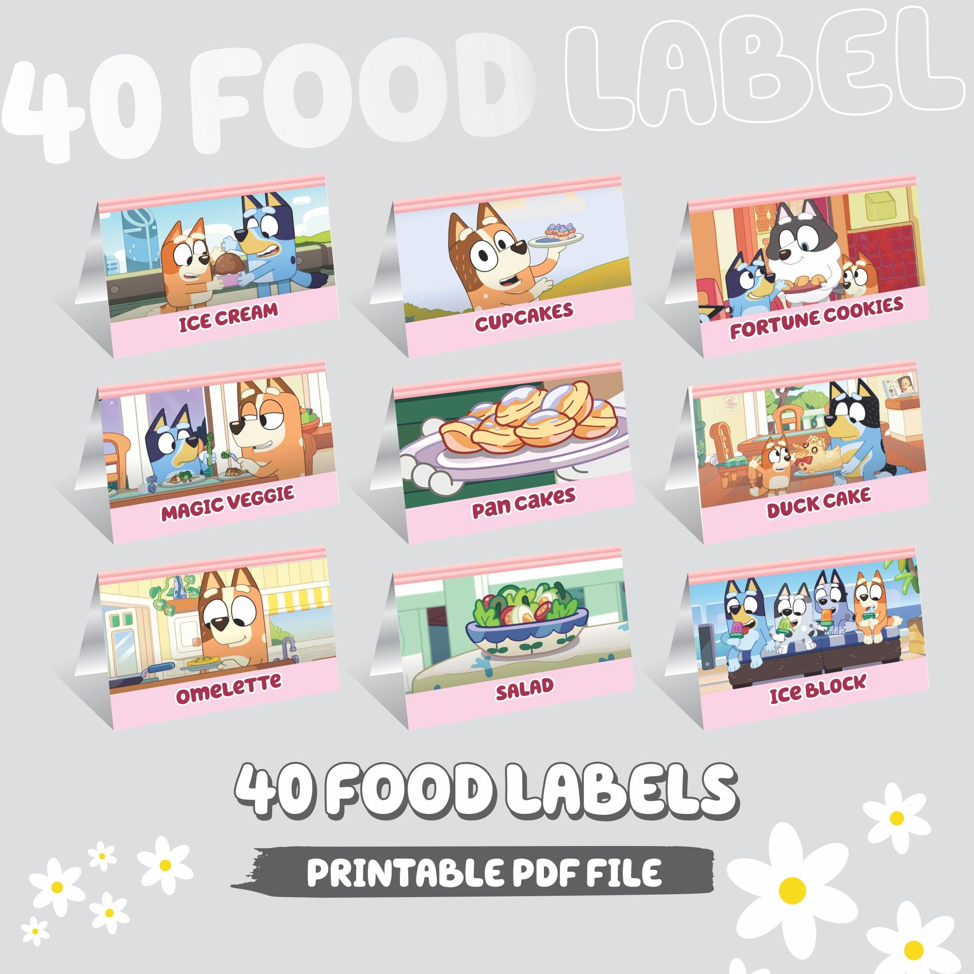 40 Food Tent Blue Dog Party Place Card Bluedog Table Tent Party Decor ...