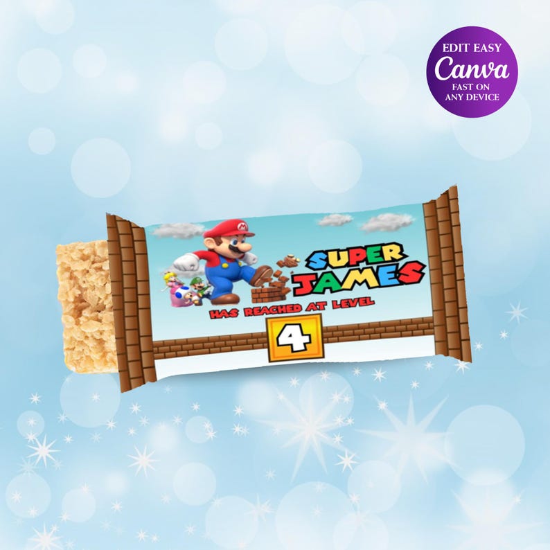 Mario Bros Birthday Rice Krispies Label Mario Theme Party Super Mario ...