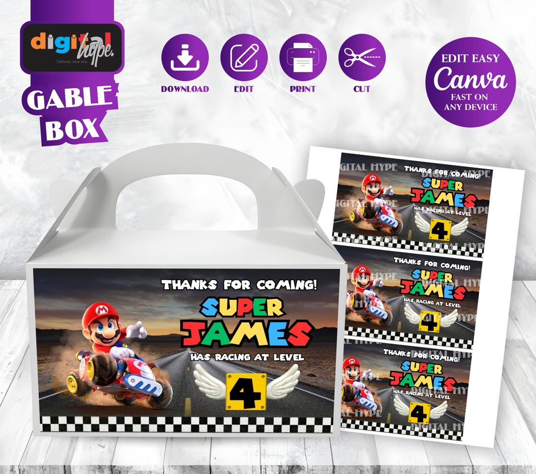 Mario Bros Birthday Gable Box Label Mario Theme Party Super Mario ...