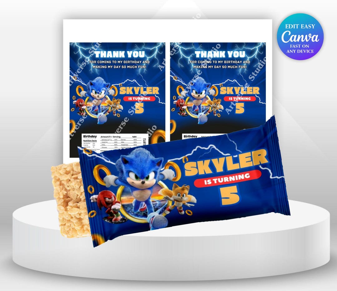 Sonic 3 Birthday Rice Krispies Label Super Hedgehog Party 5th Birthday ...