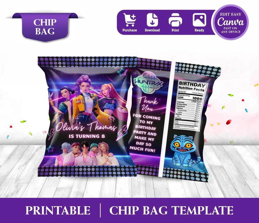 Chip Bag Label Kpop Demon Hunter Party Favor Label Kpop Anime Theme ...