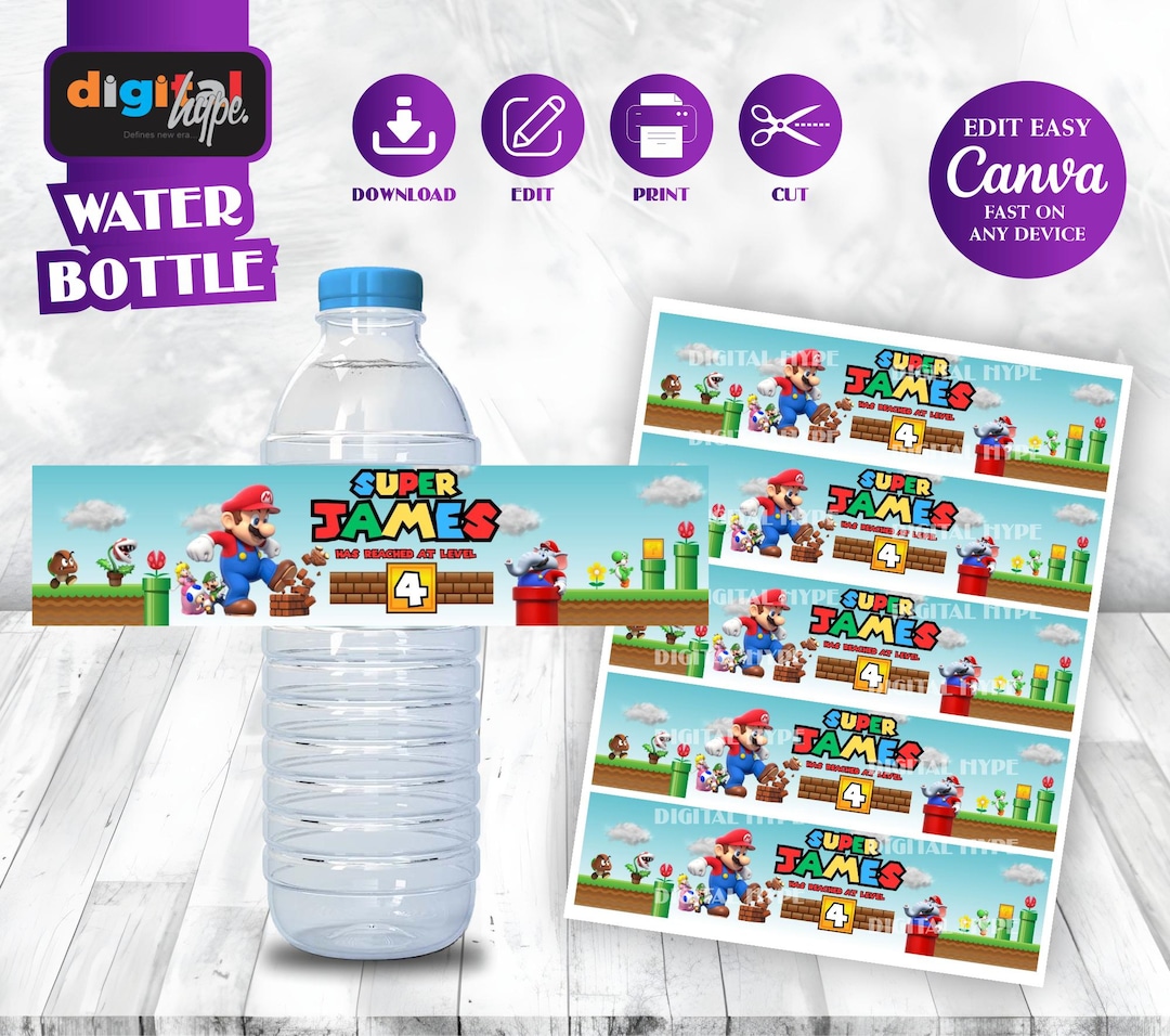 Mario Bros Party Water Bottle Label Mario Theme Party Super Mario ...