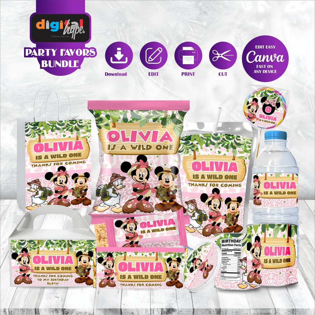 Minnie Safari Favor Bundle Mickey Mouse Anime Theme Birthday Labels ...