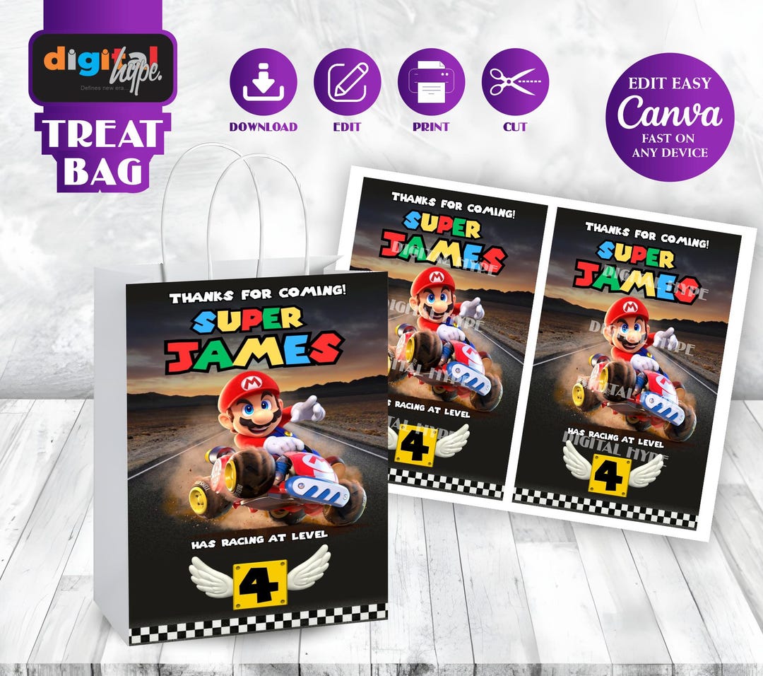 Mario Bros Birthday Treat Bag Label Mario Theme Party Super Mario ...