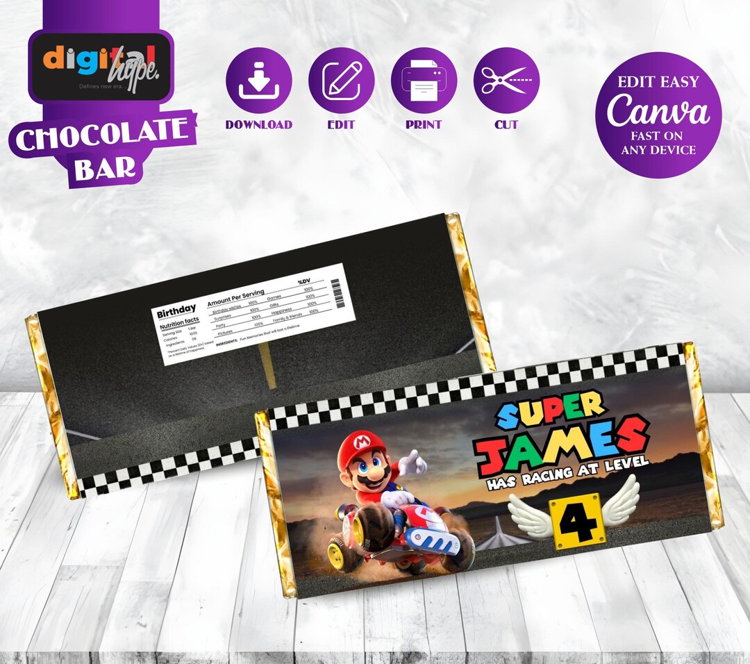 Super Mario Chocolate Bar Wrapper, Editable Birthday Party Favor ...