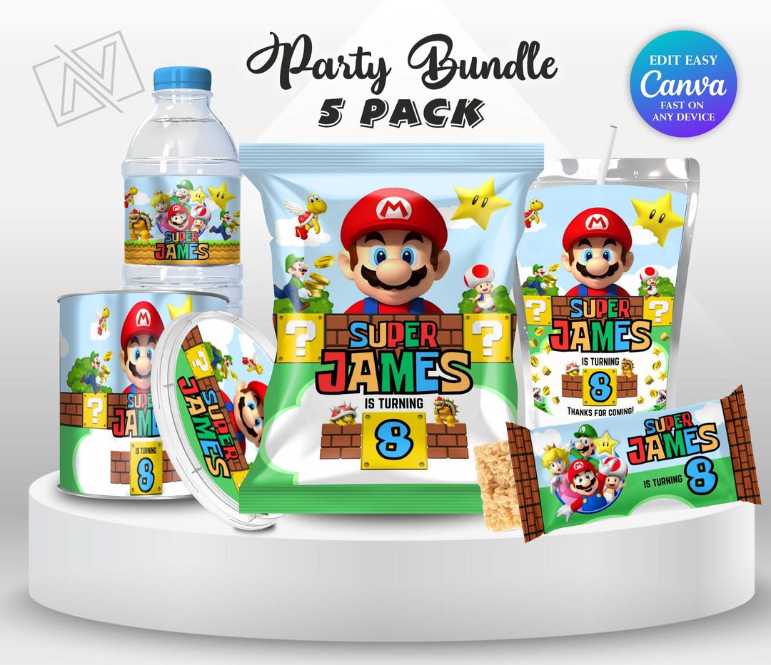 Mario Bros Party Bundle Mario Theme Party Super Mario Invite Boy 8th ...