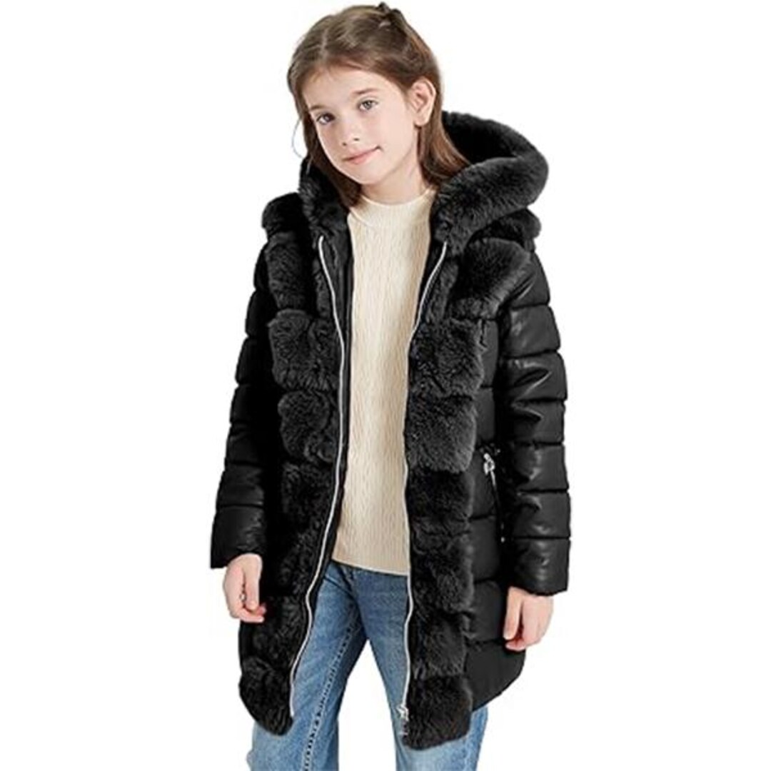 Toddler Girls Black Puffer Coat | Kids Faux Fur Hooded Winter Jacket ...