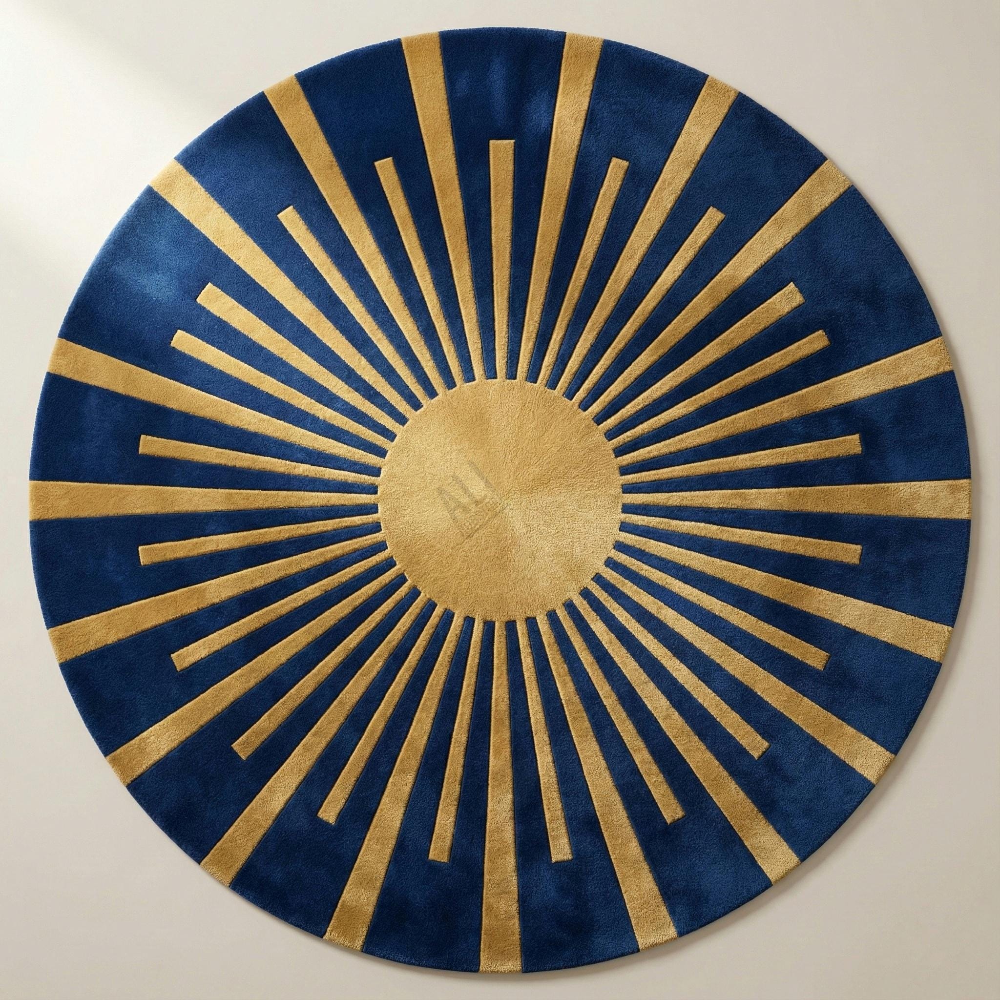 7x7ft Luxury Navy Gold Sunburst Round Rug - Art Deco Style Area Rug ...