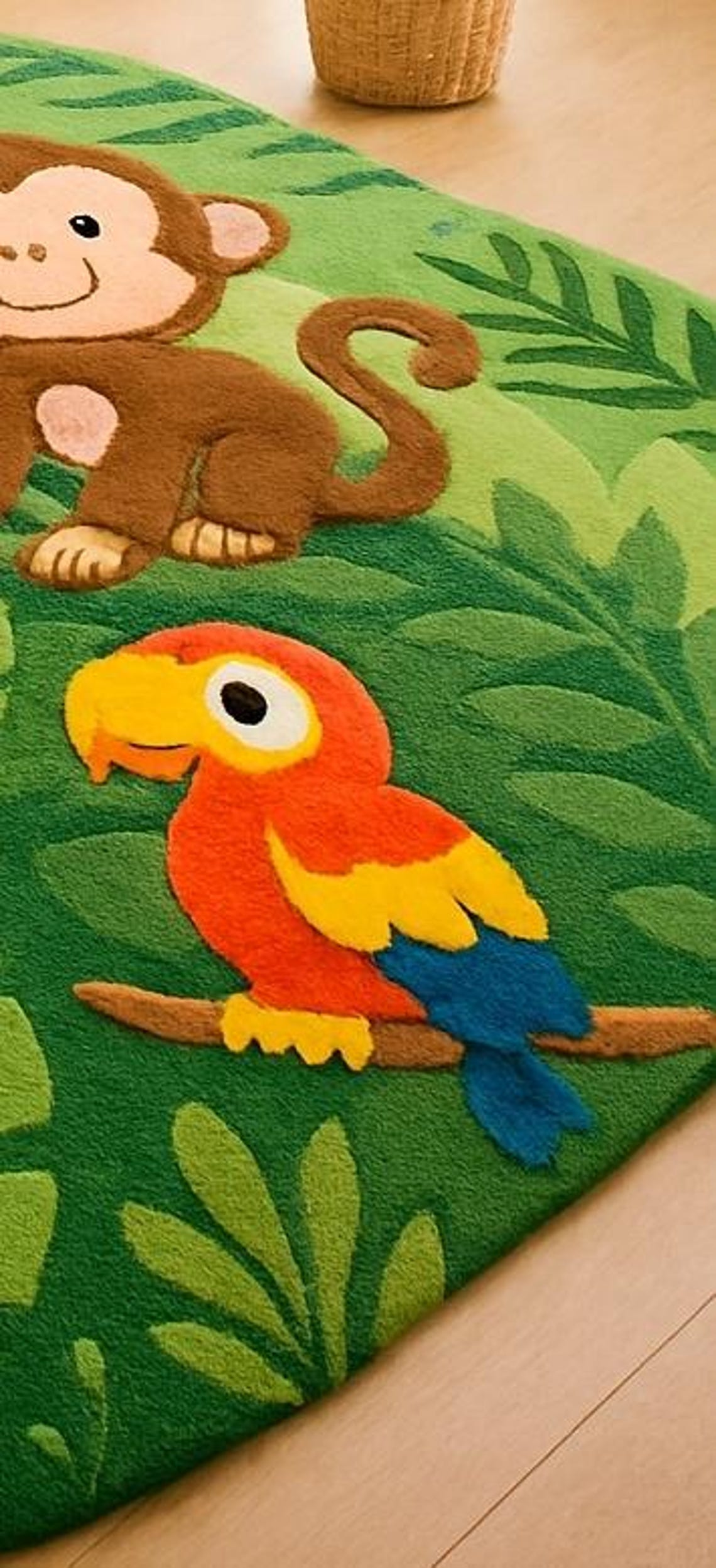 Handmade Kids Jungle Animal Rug, Safari Nursery Round Rug, Lion Monkey ...