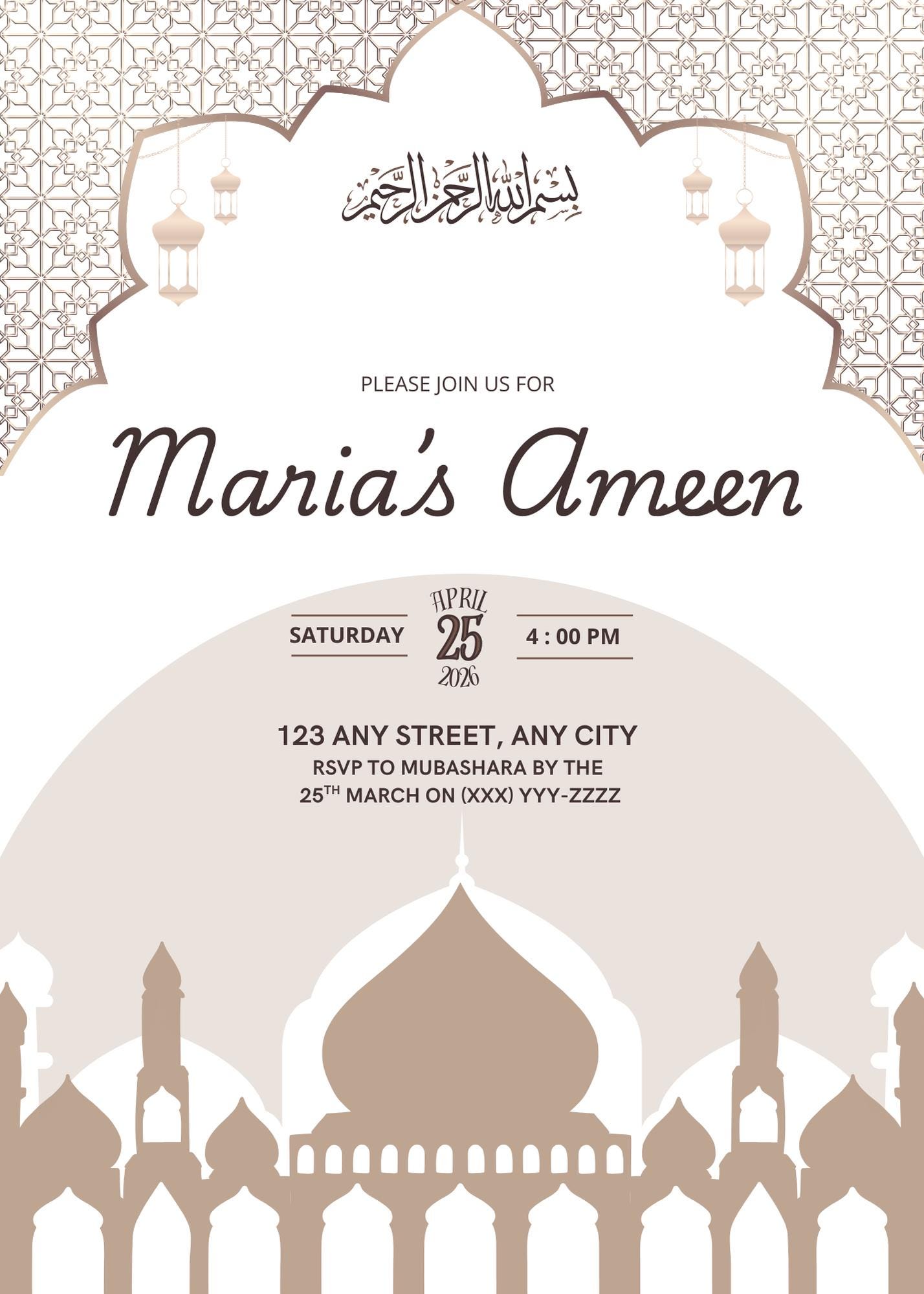 Editable Ameen Ceremony Invitation: Islamic Mosque Design (digital ...