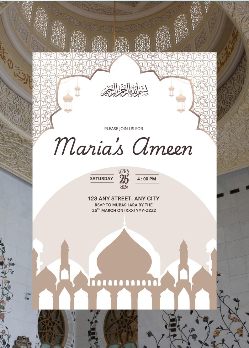 Editable Ameen Ceremony Invitation: Islamic Mosque Design (digital ...