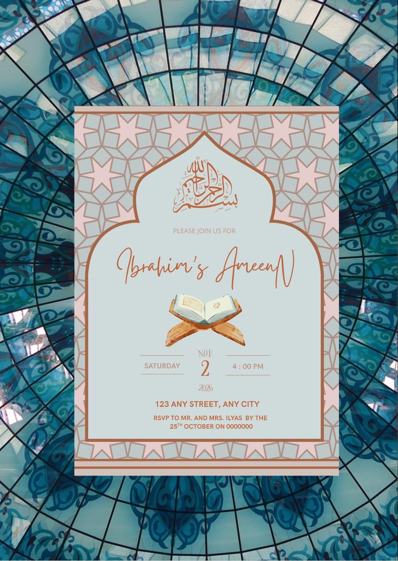 Editable Ameen Ceremony Invitation: Islamic Celebration Template (5x7in ...
