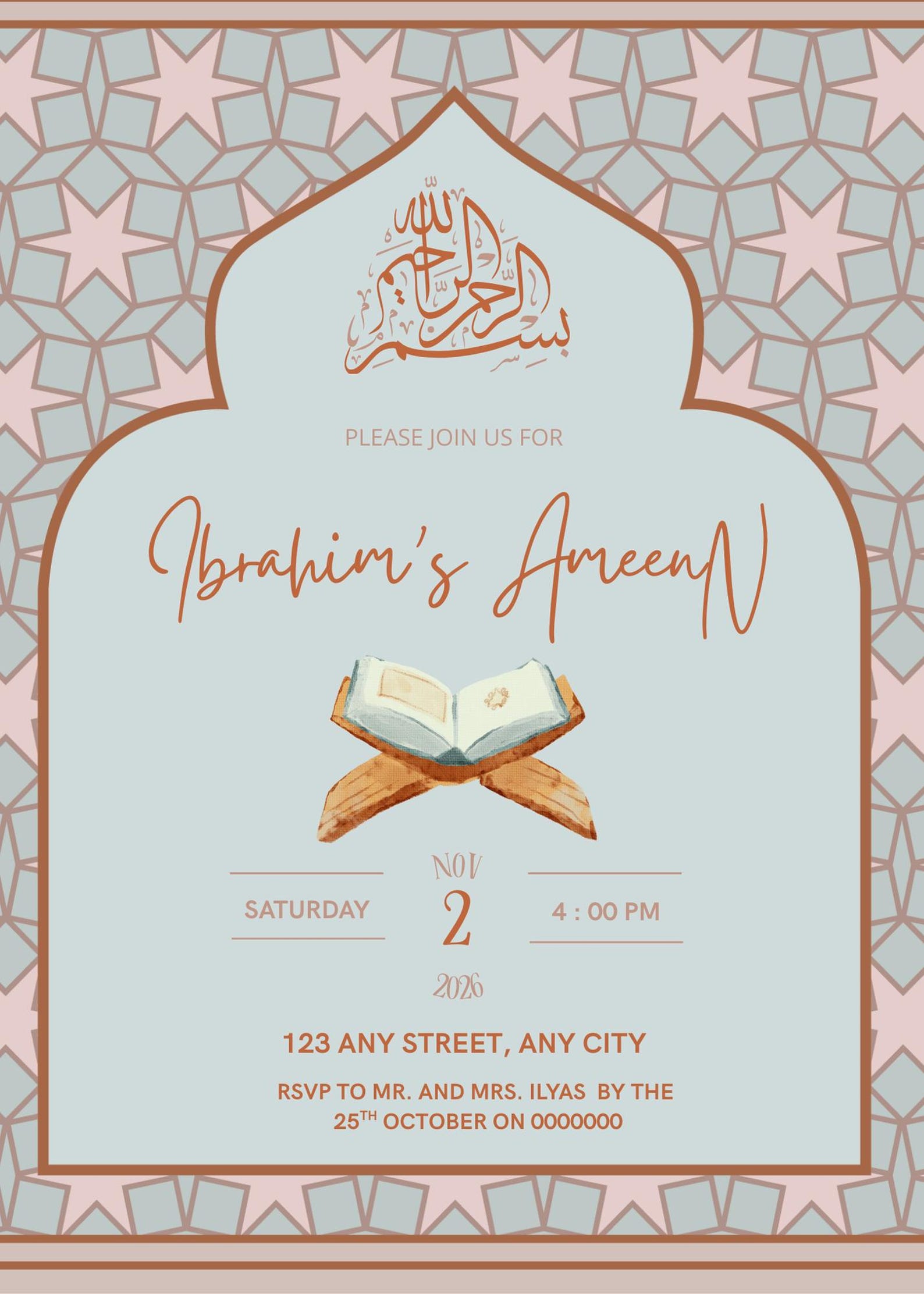 Editable Ameen Ceremony Invitation: Islamic Celebration Template (5x7in ...