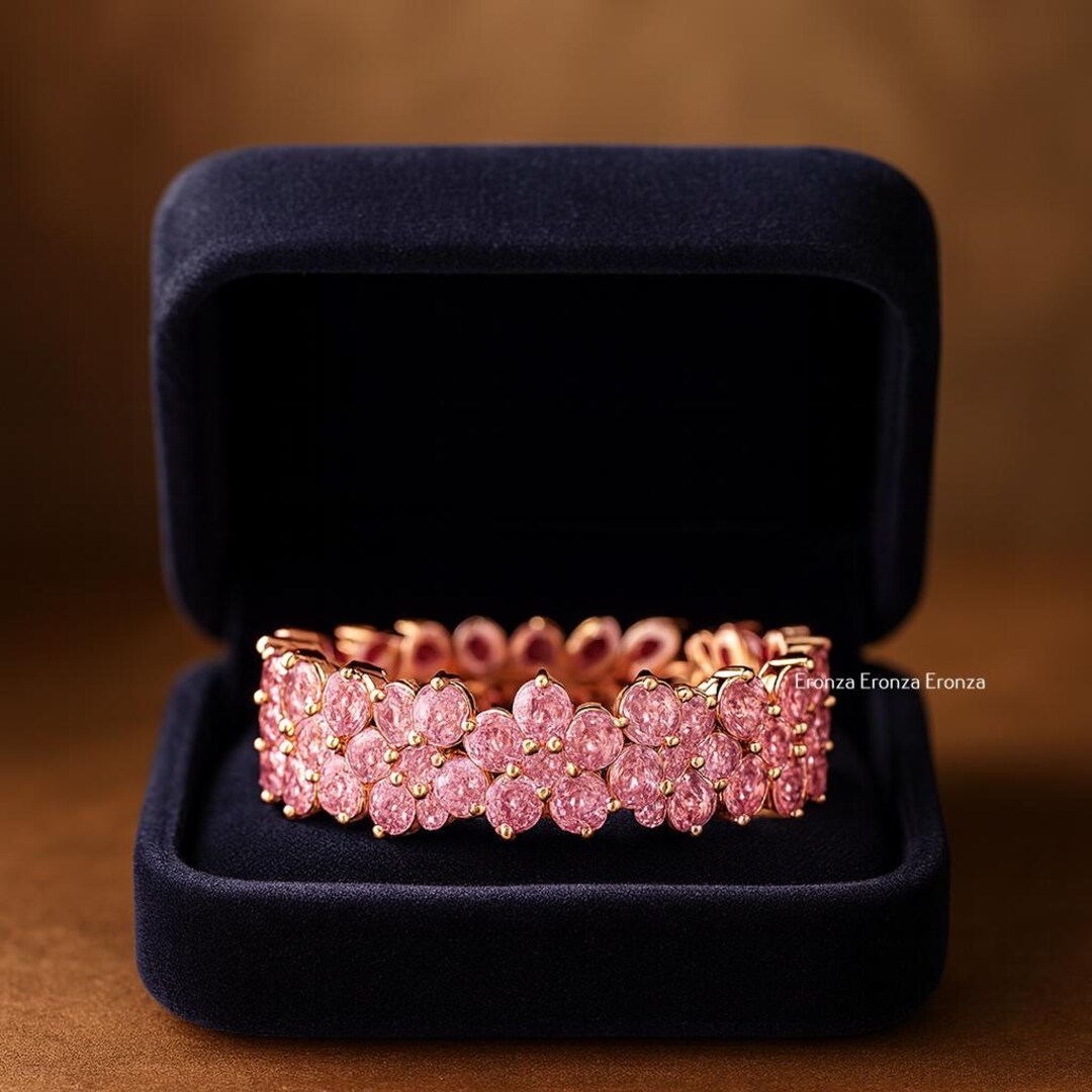 Pink Sapphire Flower Eternity Band | 14K Gold Floral Wedding Ring ...