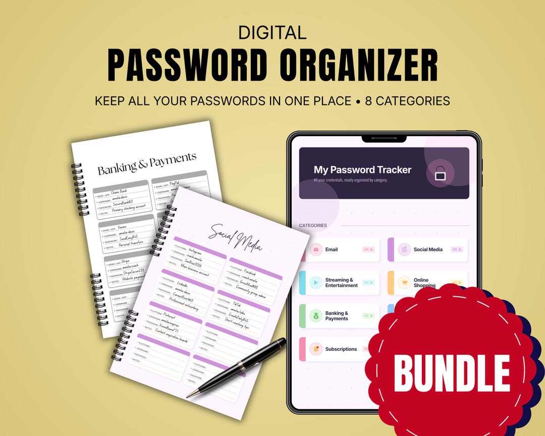 Password Tracker Bundle, Printable Password Log Binder, Digital ...