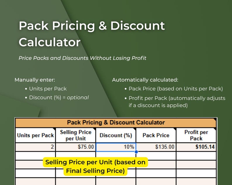 Food Costing and Pricing Calculator With Pack and Bundle Pricing Small ...