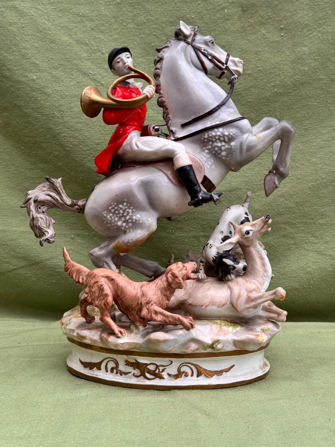 Porcelain Figurine of a Hunt, Rider and Dogs, 30cm - Etsy