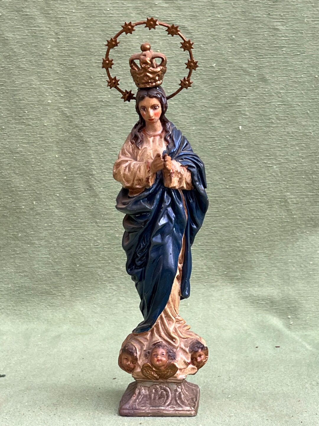 Antique 19th Century Virgin Immaculate Conception in Polychrome Tin ...