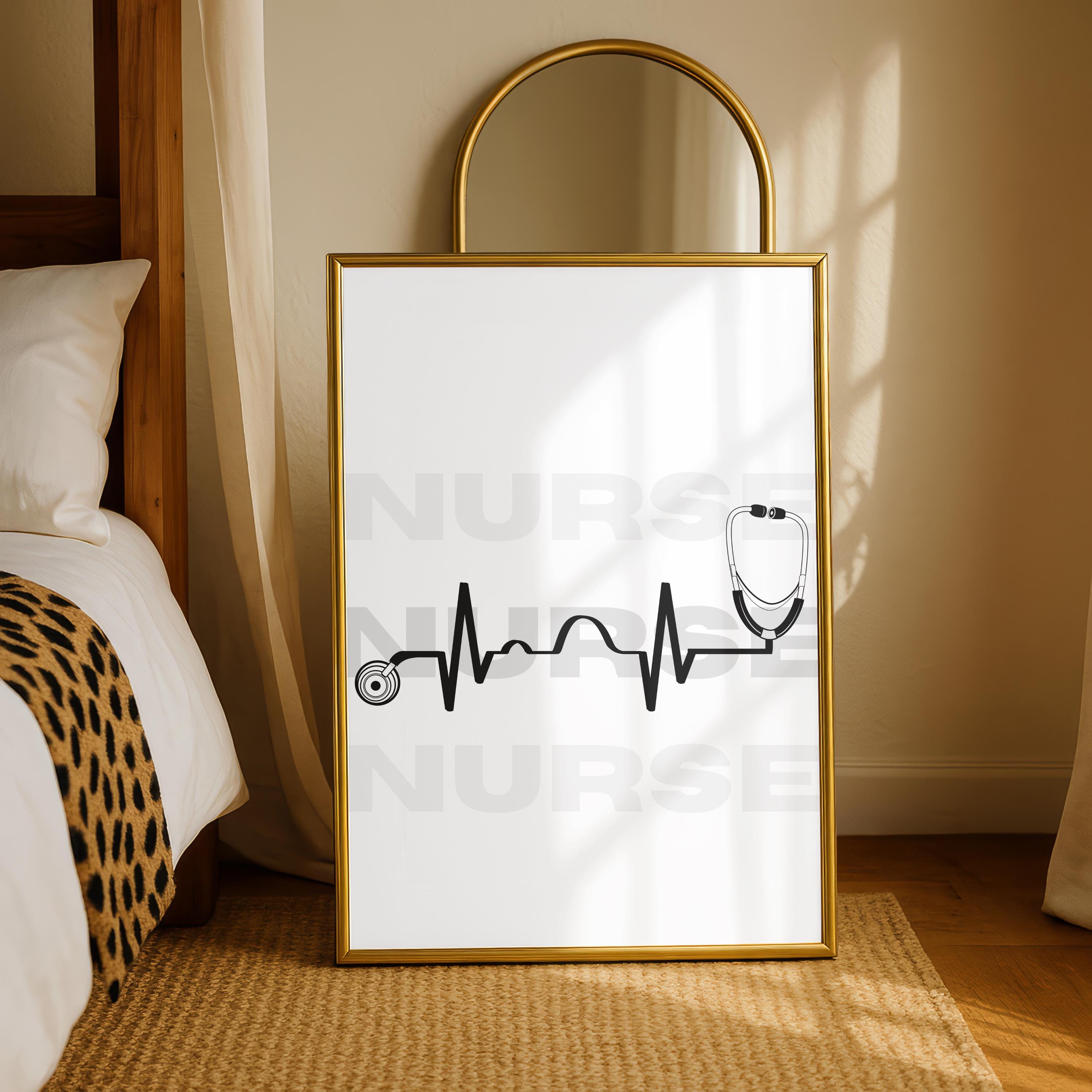 Nurse Poster ECG Line With Stethoscope | Nursing Poster | Modern Wall ...