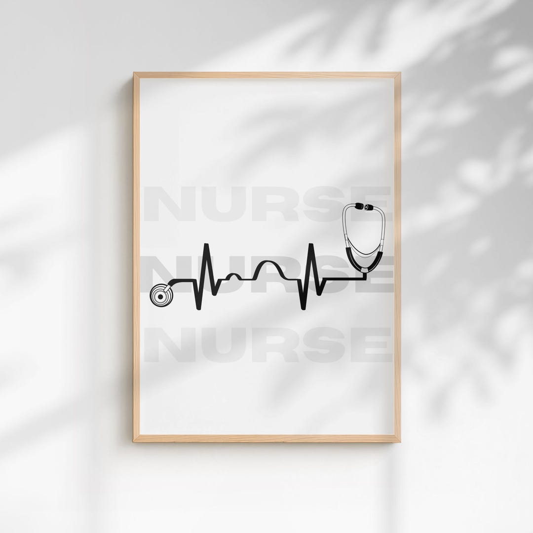 Nurse Poster ECG Line With Stethoscope | Nursing Poster | Modern Wall ...