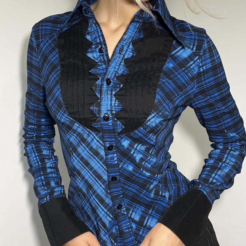 Blue Plaid Ruffle Shirt - Etsy