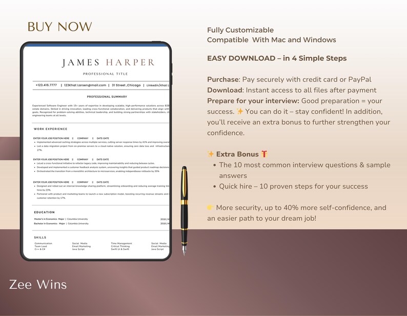 ATS Friendly Resume Template Word, Pages, Google Docs, Canva Ats Resume ...