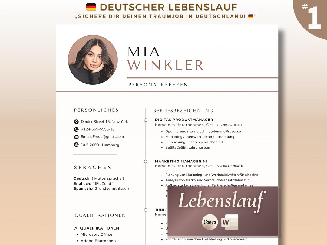 2025 German Resume Template: Modern CV for Word & Canva (digital ...